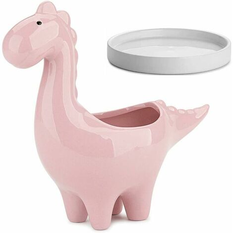 Succulent Pots with Drainage Tray 7 inch White Glazed Ceramic Dinosaur ...