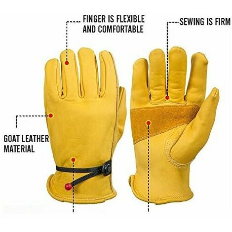 Pair of leather work gloves for men - with ball wrist tightening and ...