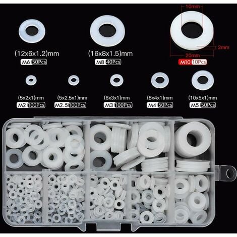 600pcs Plastic Washers, Nylon Spacer M2 M2.5 M3 M4 M5 M6 M8 M10 M12 ...