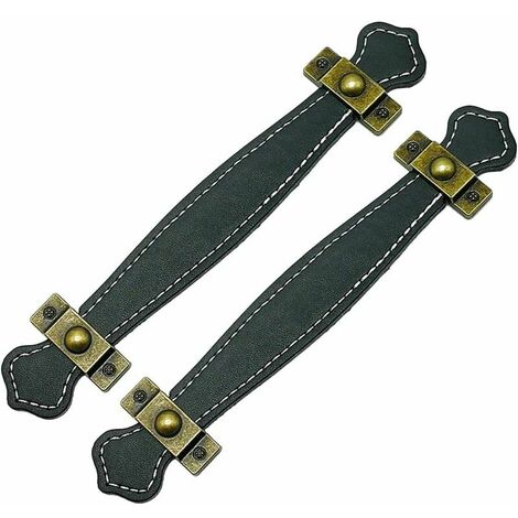 2pcs Vintage Leather Drawer Handles Black Leather Suitcase Handles