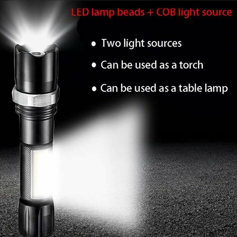 LED Torch USB Rechargeable Torch Super Bright COB Work Torch Workshop ...