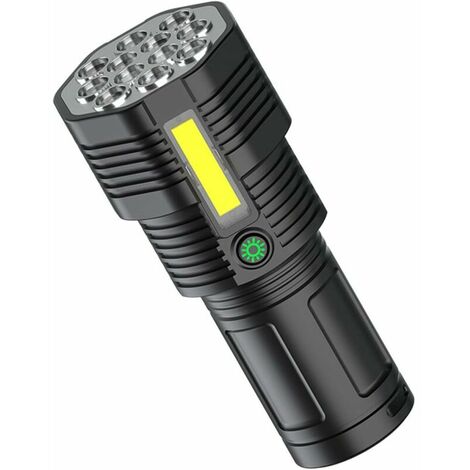 Most Powerful Handheld LED Torch Super Bright USB Rechargeable Large Outdoor Bright Emergency Light White LED Torch Super Bright Torch 4 Modes Black