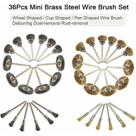 36pcs Brass Steel Wire Wheel Brush Set Polishing Cleaning Rotary Tool Mini Wire Brush Wheel Cup For Power Dremel Rotary Tools Polishing Buffing Tools