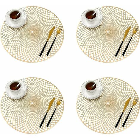 Set of 4 Placemats, Gold Round Placemats Placemat Table Mat for Kitchen ...