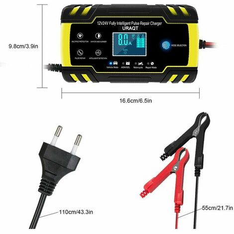 Chargeur de batterie de voiture, chargeur de batterie de voiture 8A 12V / 24V Entièrement ...