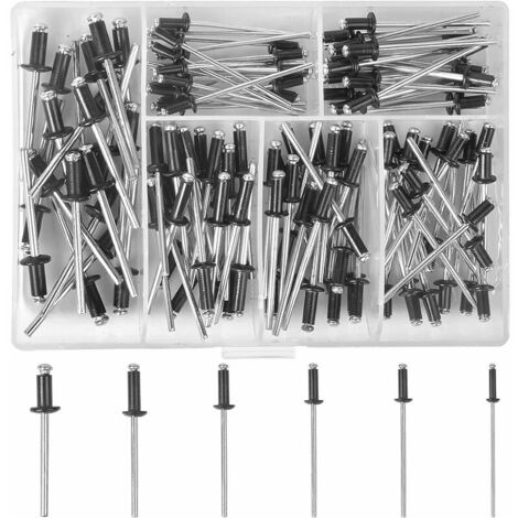120Pcs Rivets Aveugles, Rivet Aveugle en Aluminium, Kit de Rivets Aveugles Noirs, Rivet en métal ...