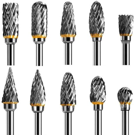 Tungsten Carbide Steel Double Edge Rotary Tool Burr Set, 10 Pieces 1/8 ...