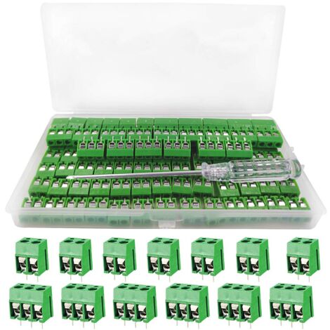 100 Pièces PCB Vis Connecteur, Bornier à Souder Vert 5mm, Bornier à Vis ...