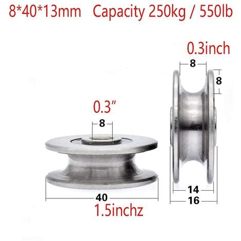 Poulie de roulement à billes en acier inoxydable avec rainure en U profonde de 8 mm, 250 kg ...