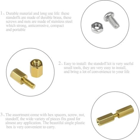 M3 Entretoise Laiton,PCB Entretoise,Fileté Mâle-Femelle Hexagonale Boulons en Cuivre Assortiment ...