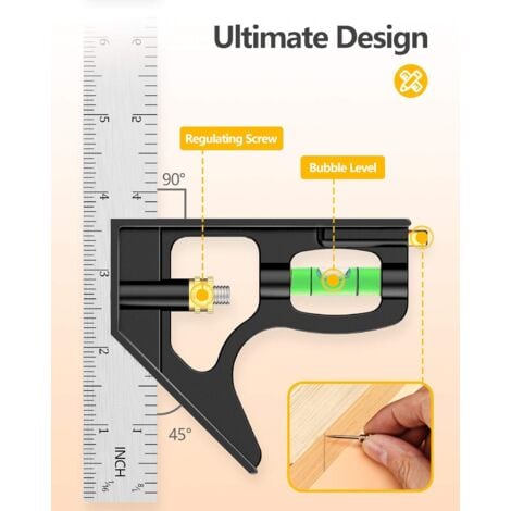 Équerre combinée 300 mm en acier inoxydable - Équerre de menuiserie ...