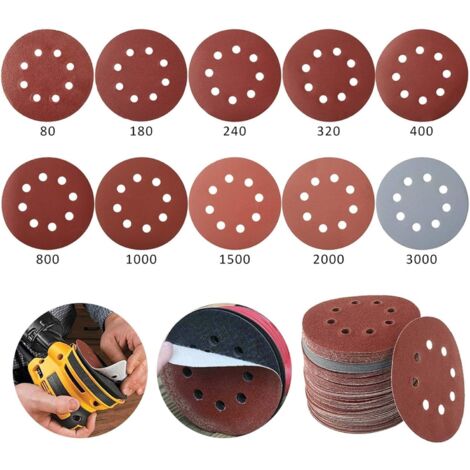 Disques de Ponçage 125mm, 30 Pièces, Disques Abrasifs Grain de 120, 8 ...