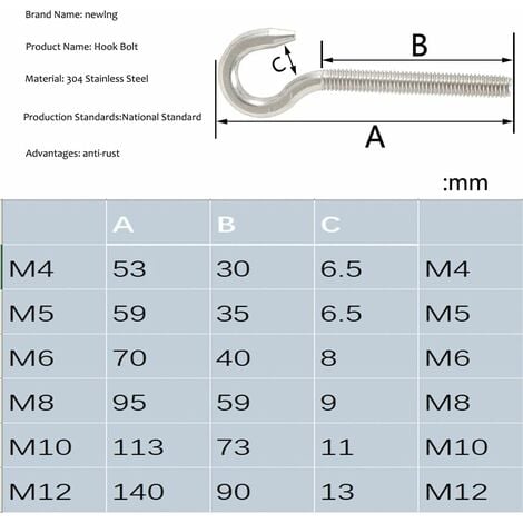 M4 Crochet Boulon Anneau à Vis Crochet 304 Acier Inoxydable Haute ...