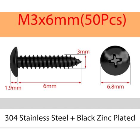 M3 x 6mm 50 Pcs Acier inoxydable 304 Tête ronde Vis à bois Cruciformes Tête de Champignon Vis ...