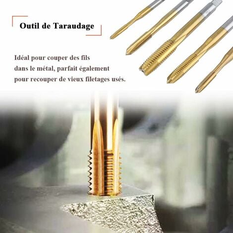 5pcs Tarauds à Goujure Droite, Tarauds de Machine à Filetage Métrique en Acier HSS Revêtement en ...