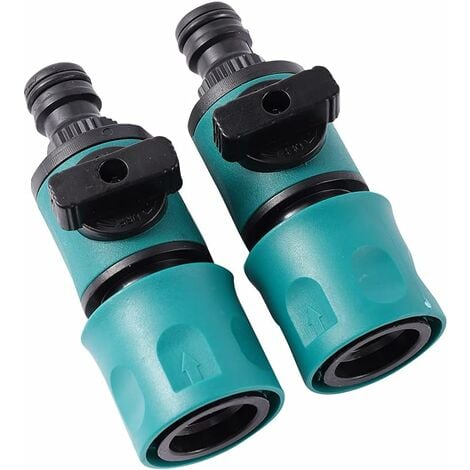 Lot de 2 raccords rapides pour tuyau d'arrosage avec valve 16mm