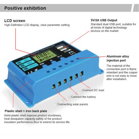 Contrôleur de Charge 30A 12V/24V Régulateur de Charge Panneau Solaire Intelligent avec écran LCD ...