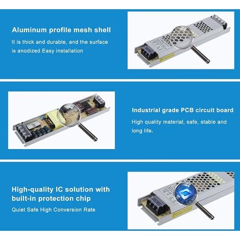 Transformateur 12V 150W, Driver LED IP20 12.5A, Ultra-mince Compact Conducteur Alimentation CA ...