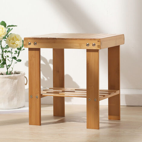 Tabouret Bas en Bamboo Naturel avec Etagère de Rangement pour Enfants ...