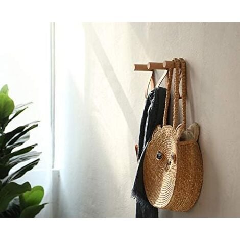Patère Murale en Cuir Crochets Muraux en Bois Porte-Manteau Mural pour ...