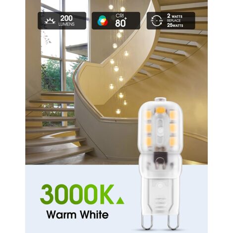 2W G9 Blanc Chaud 3000K, Ampoule LED, 25W Ampoule Halogène Équivalent, 230V AC 180lm, 360 ...