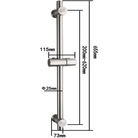 Barre de douche, Barre de douche en acier inoxydable 304 avec supports de fixation réglables en ...