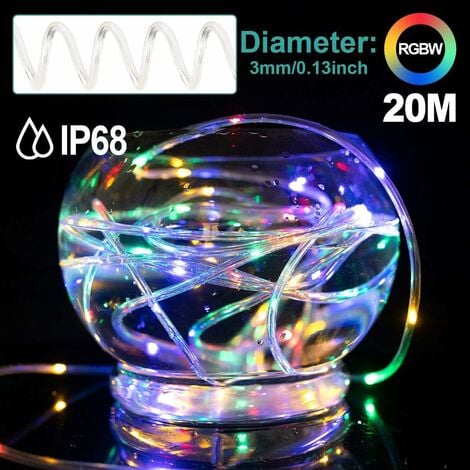 20M Guirlande Lumineuse Solaire, Multicolore 200 LED PVC Tube Lumineux Exterieur IP68 Étanche ...