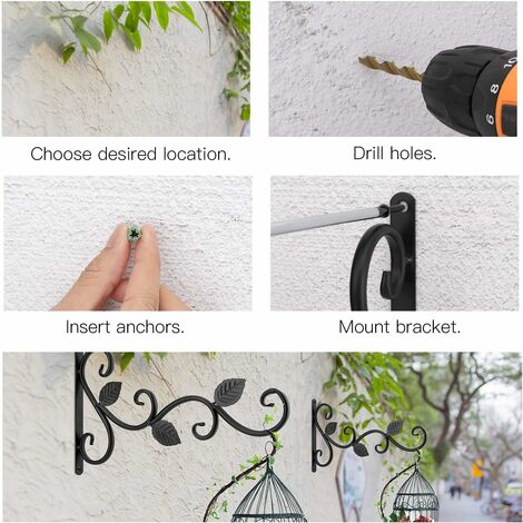 Support à Crochet Mural en Fer pour Pot de Fleurs, [2 PCS] Suspension ...