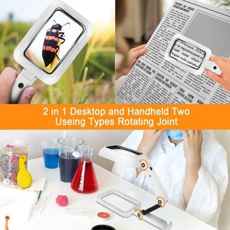 Loupe de Lecture, 2 in 1 Loupe Eclairante avec 18 LED Lumière 3 Modes de Couleur Loupe sur Pied ...