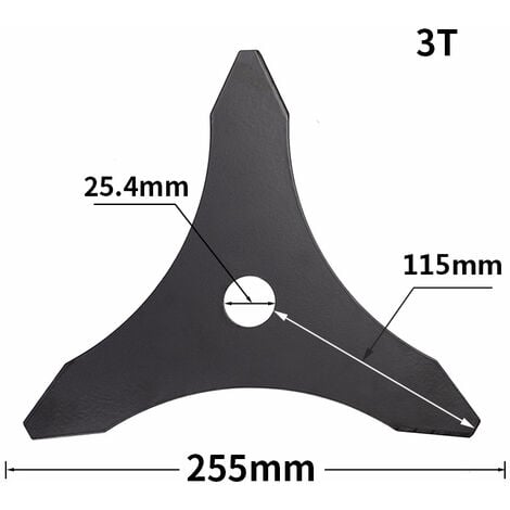 Lame de débroussailleuse à trois dents, Tranchant de 255 mm, Alésage : 25,4 mm