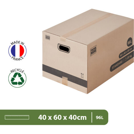 Lot 20 cartons déménagement L larges - 40 x 60 x 40 cm - Poignées ...