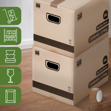 Cartons de déménagement solides 40x30x30 cm à poignées Pack And Move ...