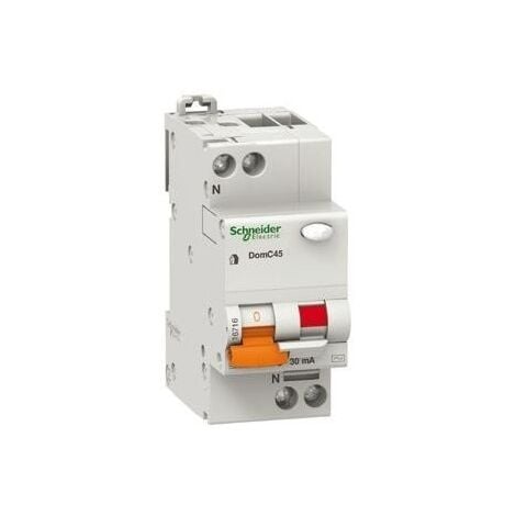 Disjoncteur magnéto-thermique diff. DomC45 1P+N C 6A 30mA AC type Schneider Electric