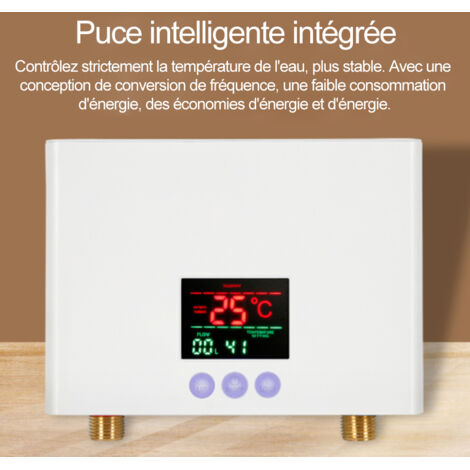 Chauffe-eau instantané 3KW montage mural 30-55℃ large gamme de réglage de la température 3000W ...