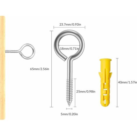 Piton à Visser 10 Pièces Vis à Anneau, M5 x 65 MM Boulon à œil avec Filetage en Inox Crochet a ...
