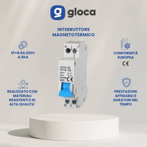 gloca Interruttore Magnetotermico Automatico 1P+N 6A 220V 4.5KA 1 Modulo DIN C6