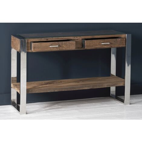 Wood Glass Top Console Table with 2 drawers For Living Room,Hallway