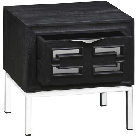 Black Painted Mirrored Side Table, Solid Mango Wood with Stainless ...