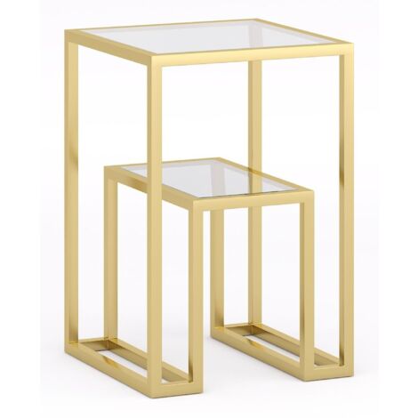 Glass and Gold Square Side Table