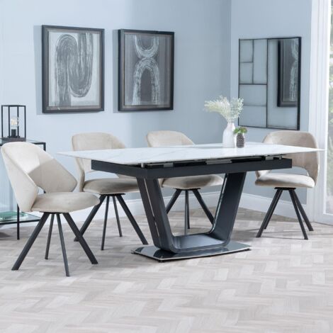 Sicily White Ceramic Extending Dining Set - Burano Mustard Velvet ...