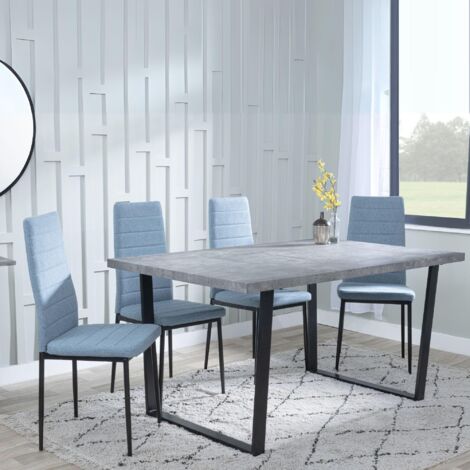 Latin Faux Concrete Dining Set - Rovigo Blue Fabric Chairs with Black Legs