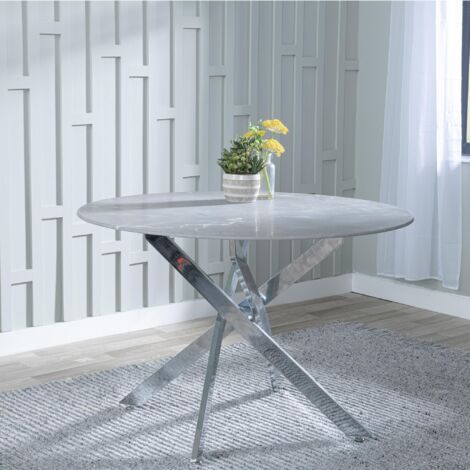 Ravenna Glass 4 Seater Round Dining Table with Chrome Metal Grey