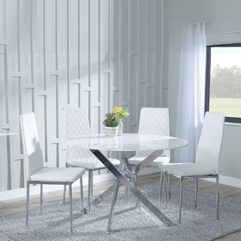 Ravenna White Glass Chopstick Legs Dining set, Set of 4 dining Chairs