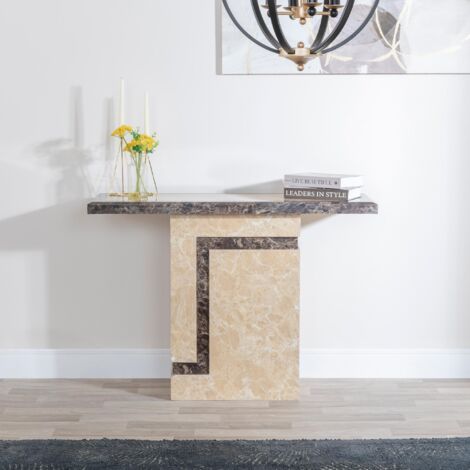 Sicily Cream Marble Console Table with Pedestal Base