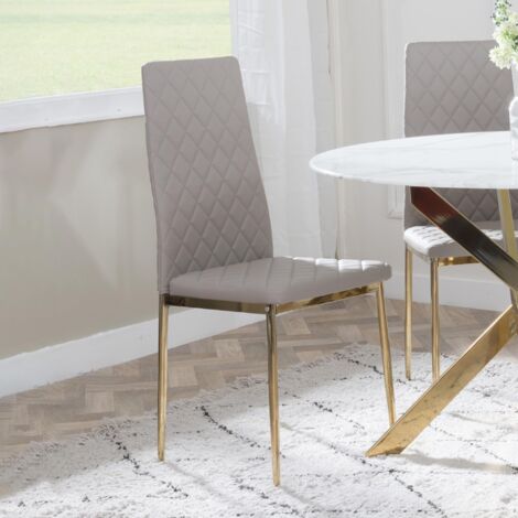 Metro Dining Chairs in Beige Colour Leather and Gold Metal Legs 2 x Chairs
