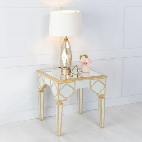 Bari Mirrored Gold Trim Square Side Table