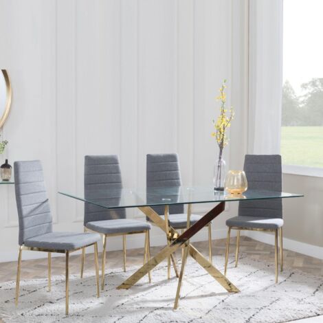 Venezia Clear Glass and Gold Metal Chopstick Legs Dining Set