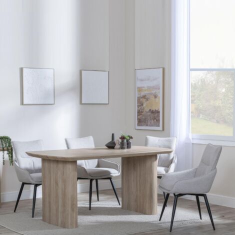 Emilia Fluted Oak Effect Dining Set - Torres Grey Fabric Swivel Dining ...