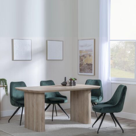 Emilia Fluted Oak Effect Dining Set - Comiso Green Velvet Fabric Swivel ...