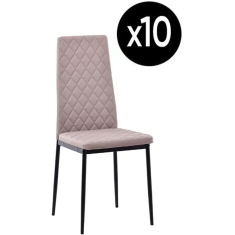 10 x Metro Dining Chairs in Beige Colour Leather and Black Metal Legs 6 ...